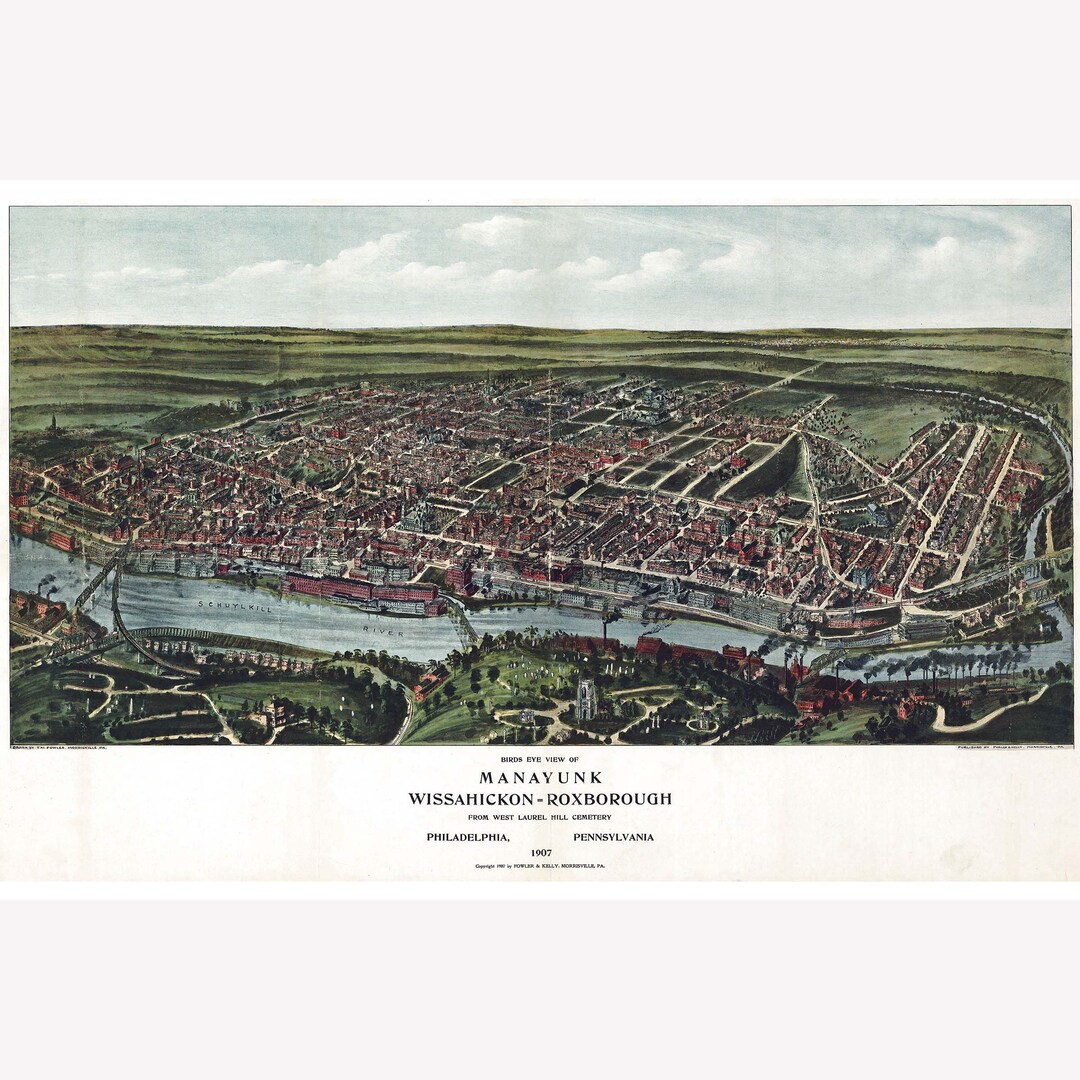 Map of Manayunk Philadelphia 1907 Antique Birdseye Map - Etsy