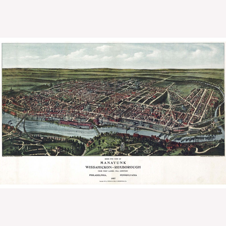 Map of Manayunk Philadelphia 1907 Antique Birdseye Map - Etsy
