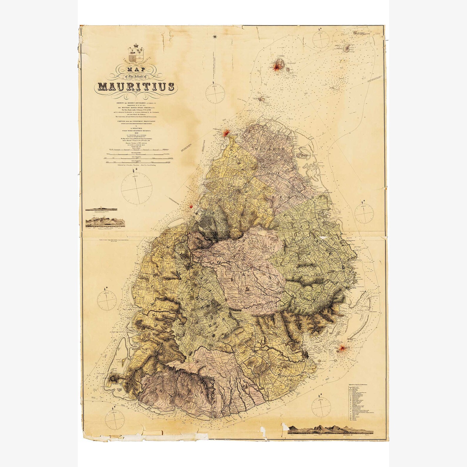 Mauritius, Antique Map 1880 by Descubes; Historic Cartography - Teak ...