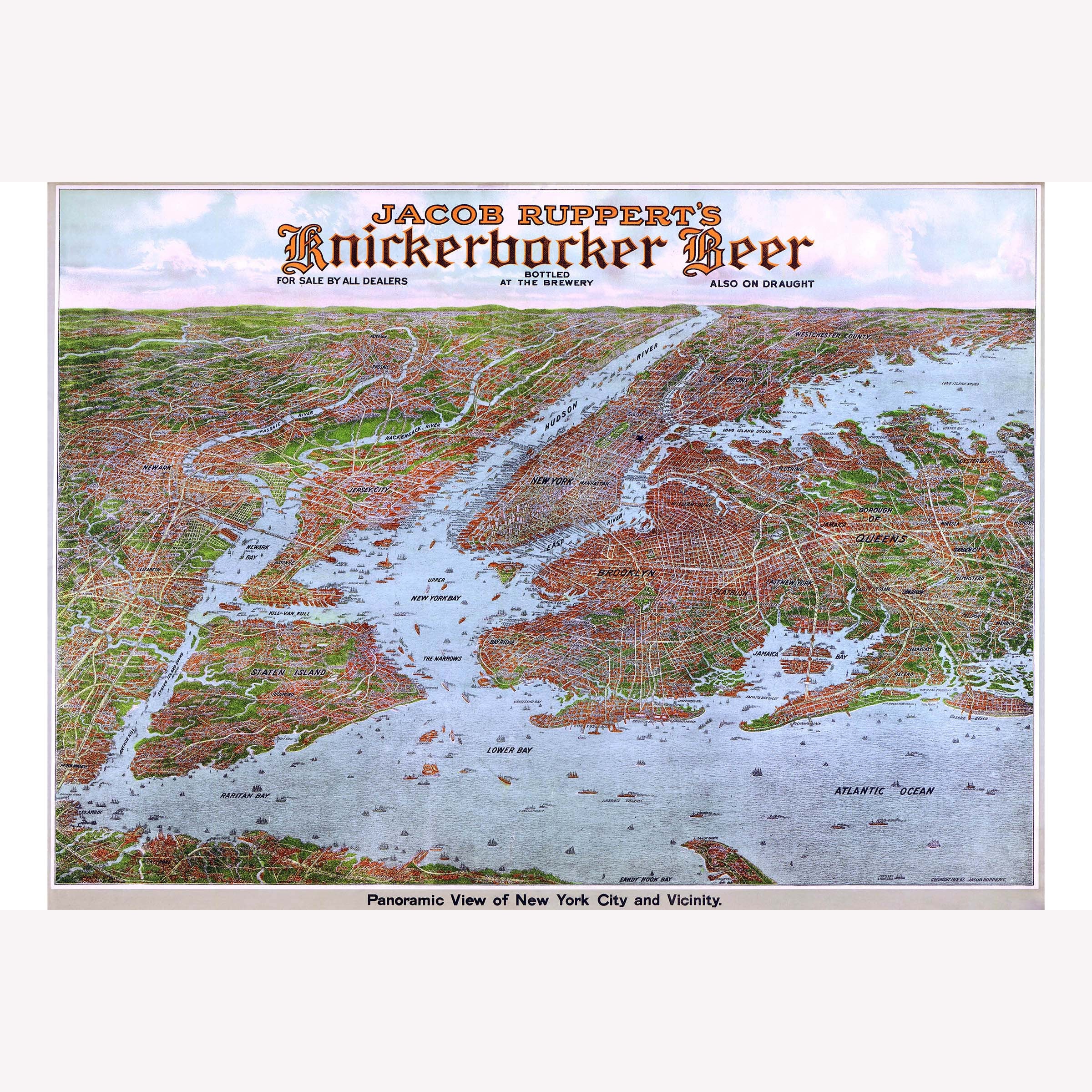 Map of New York City by Knickerbocker Beer 1912 Antique | Etsy