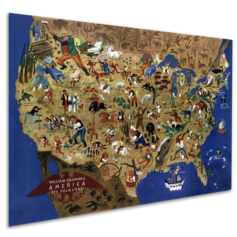 Map of American Folklore by William Gropper 1946 Teak Wood - Etsy