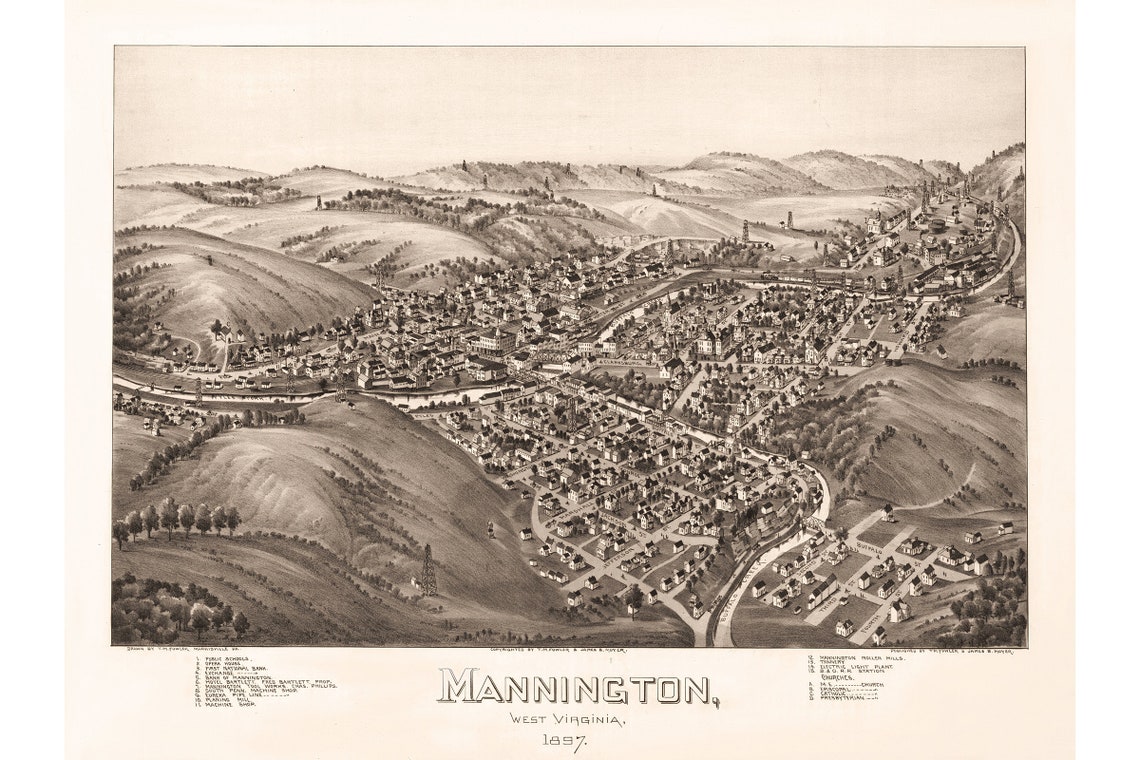 Mannington West Virginia. Antique Birdseye Map 1897 | Etsy