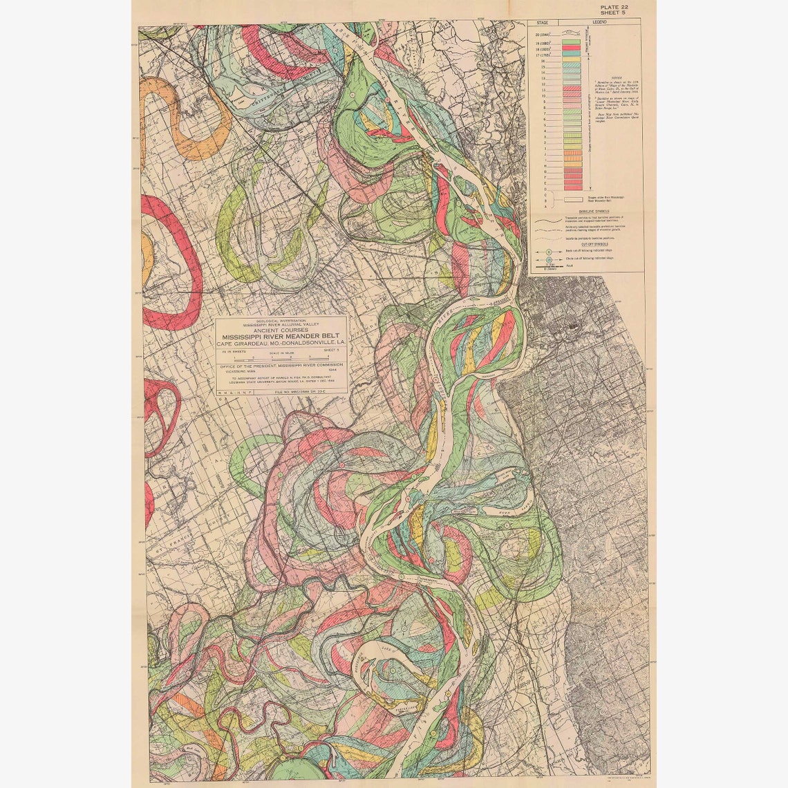 Mississippi River Meander Belt Geological Map by Harold Fisk | Etsy