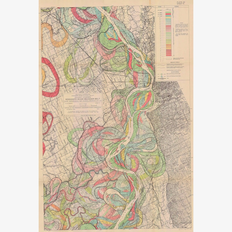 Mississippi River Meander Belt Geological Map by Harold Fisk | Etsy