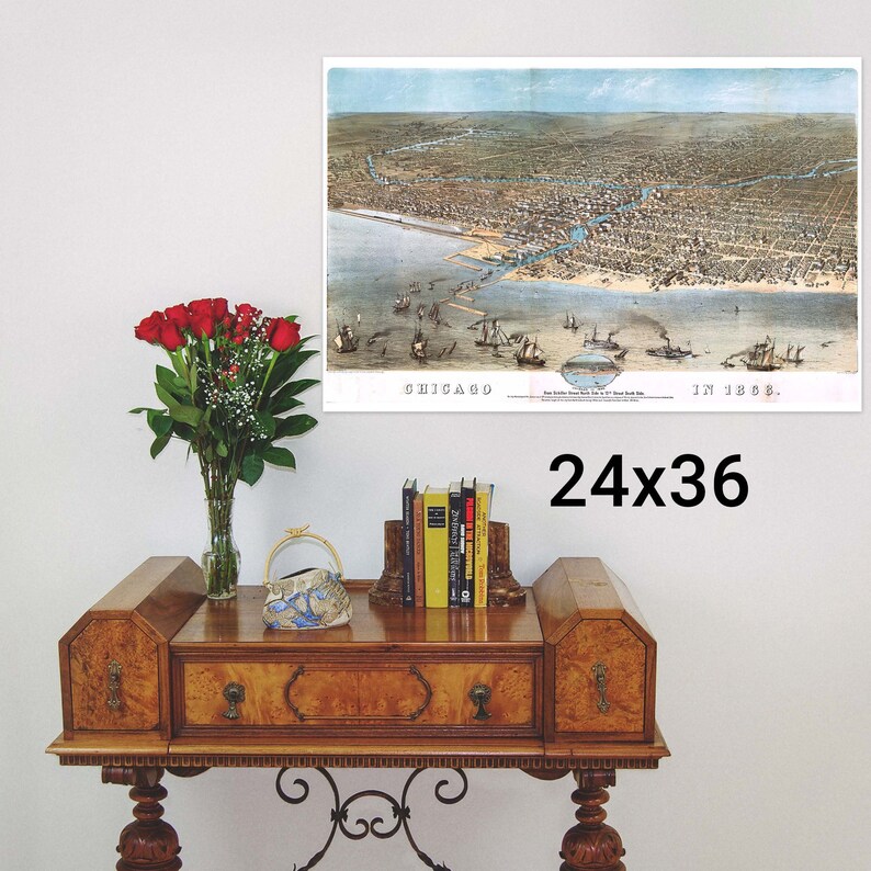 Map of Chicago, Illinois; 1868; Antique Birdseye Map; Custom Printed ...