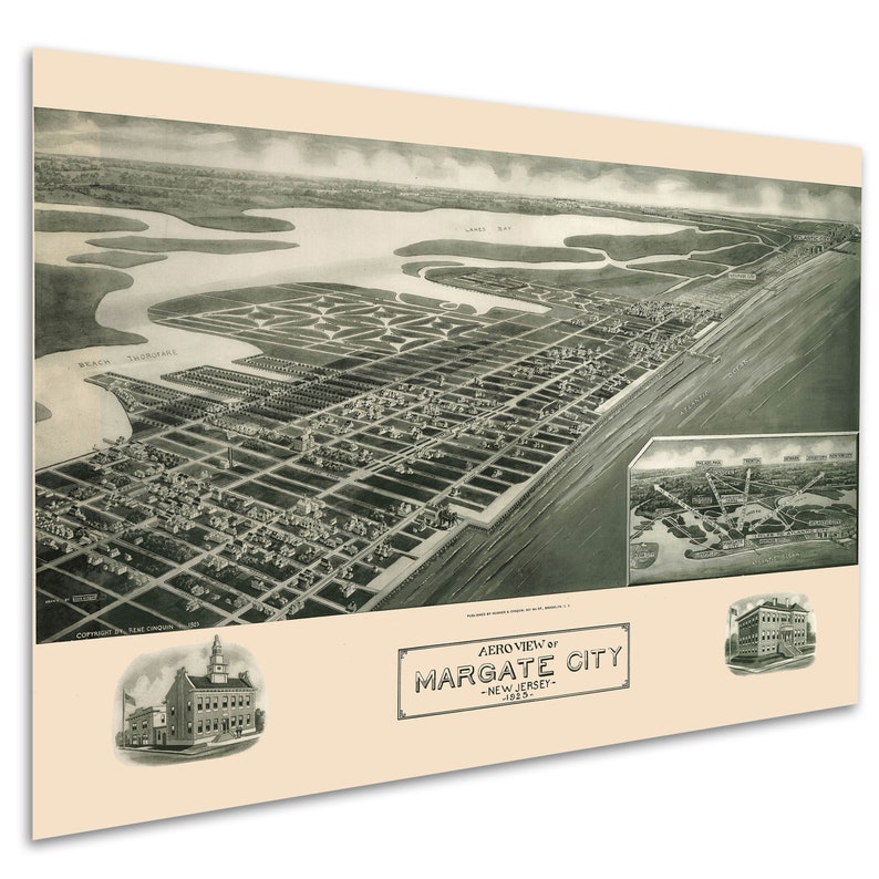 Map of Margate City, New Jersey 1925; Antique Birdseye Map - Etsy