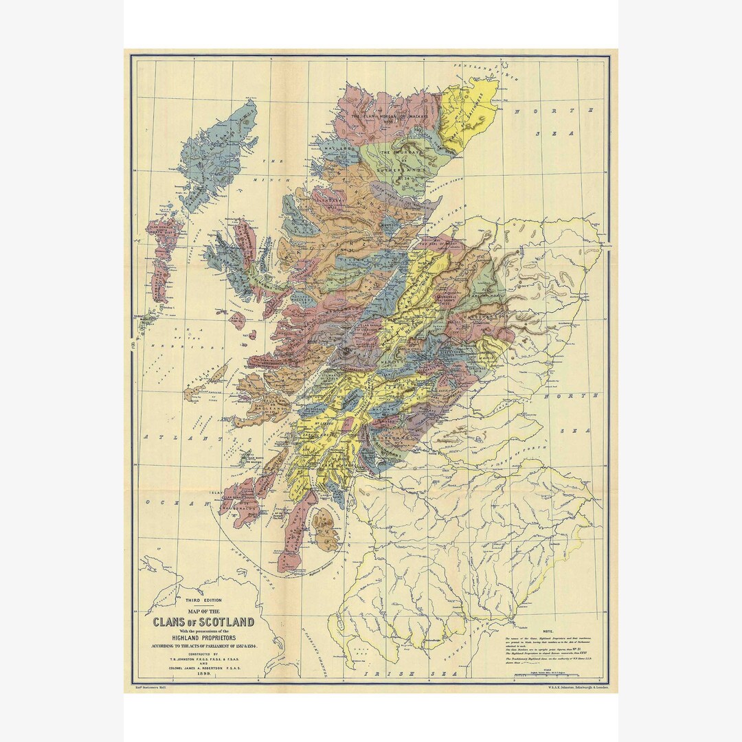 Clans of Scotland Historical Map | Clan Locations & Landowners 1587 ...