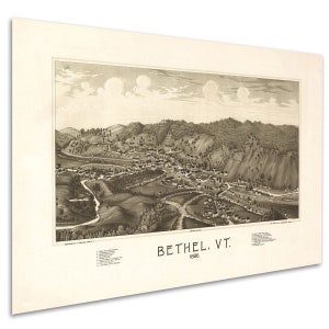 Bethel, Vermont; Antique Birdseye Map; 1886 - Teak Wood Magnetic Hanger ...