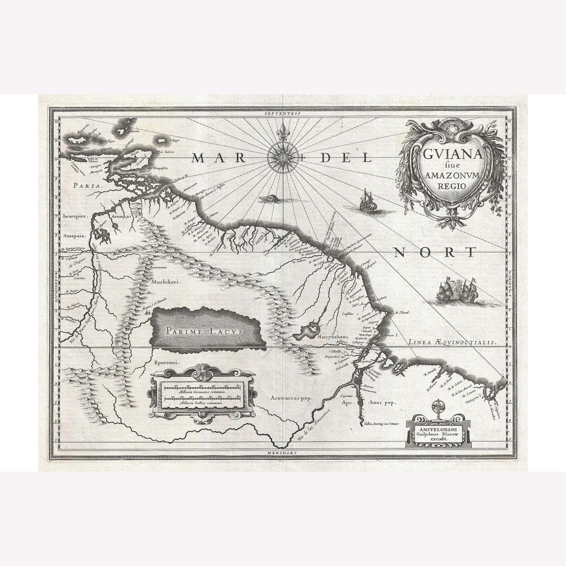 Map of Venezuela & El Dorado; Antique Map by Blaeu, 1635 - Etsy