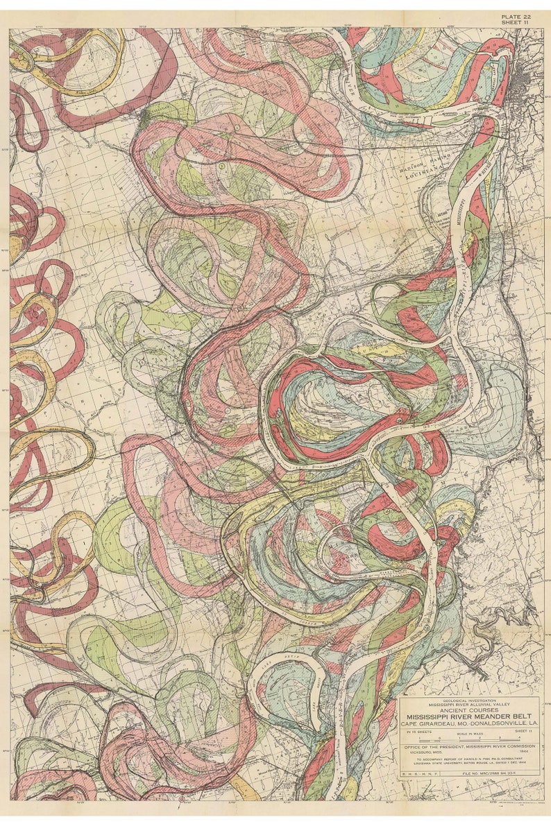 Mississippi River Meander Belt Geological Map by Harold Fisk | Etsy