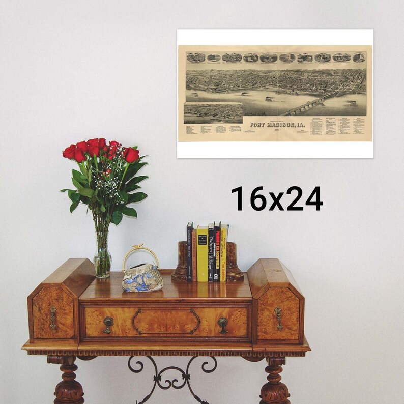 Map of Fort Madison, Iowa; Antique Map; Pictorial Birdseye Map, 1889 ...