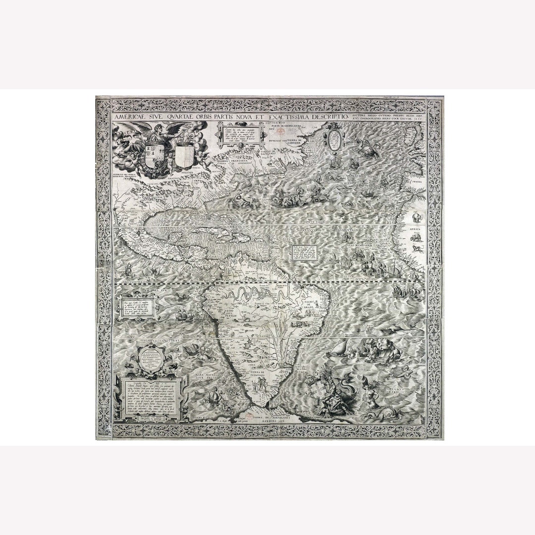 The Americas Historic Map by Gutierrez 1562 Latin Teak - Etsy