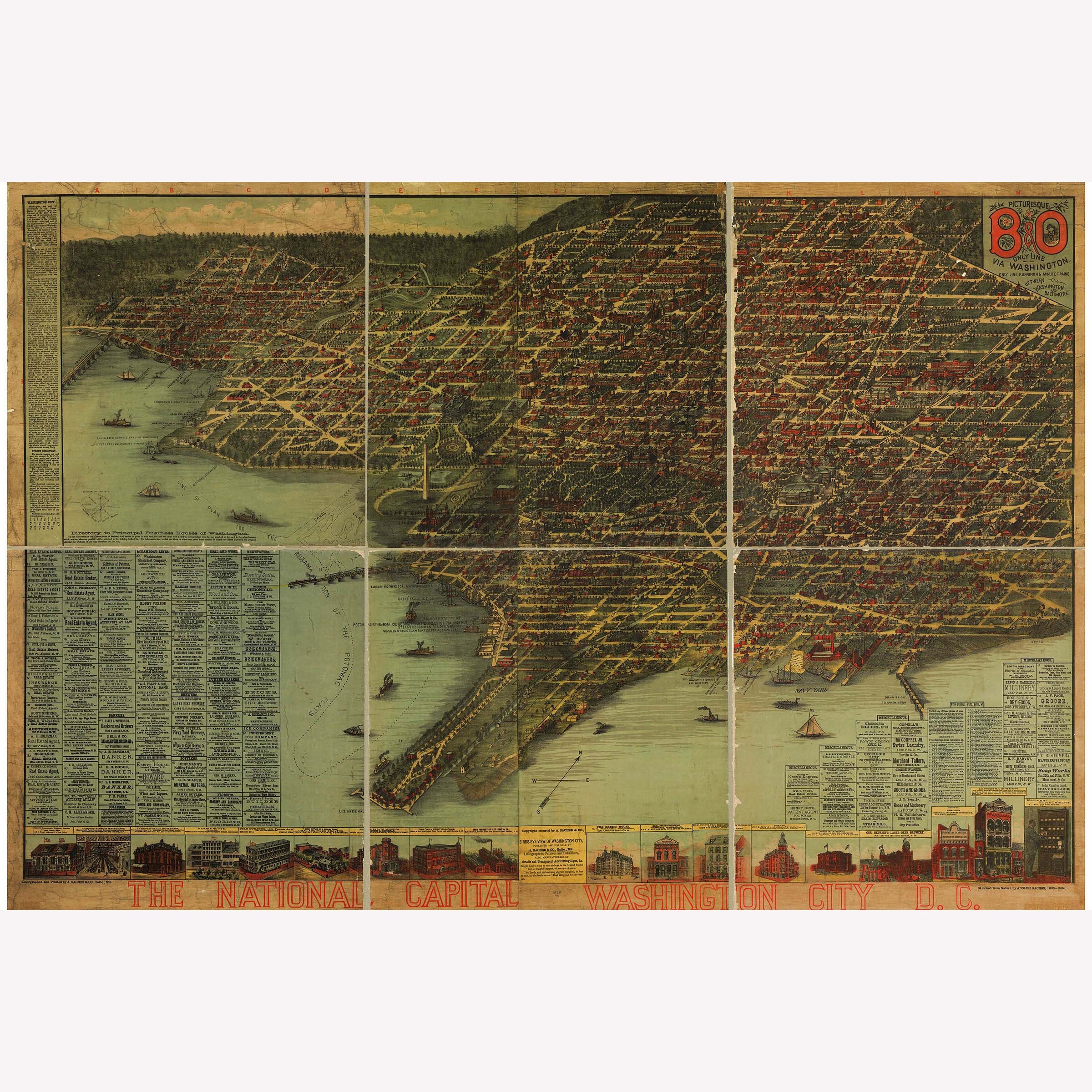 Map of Washington D.C. by Sachse; 1884; Antique Birdseye Map - Etsy