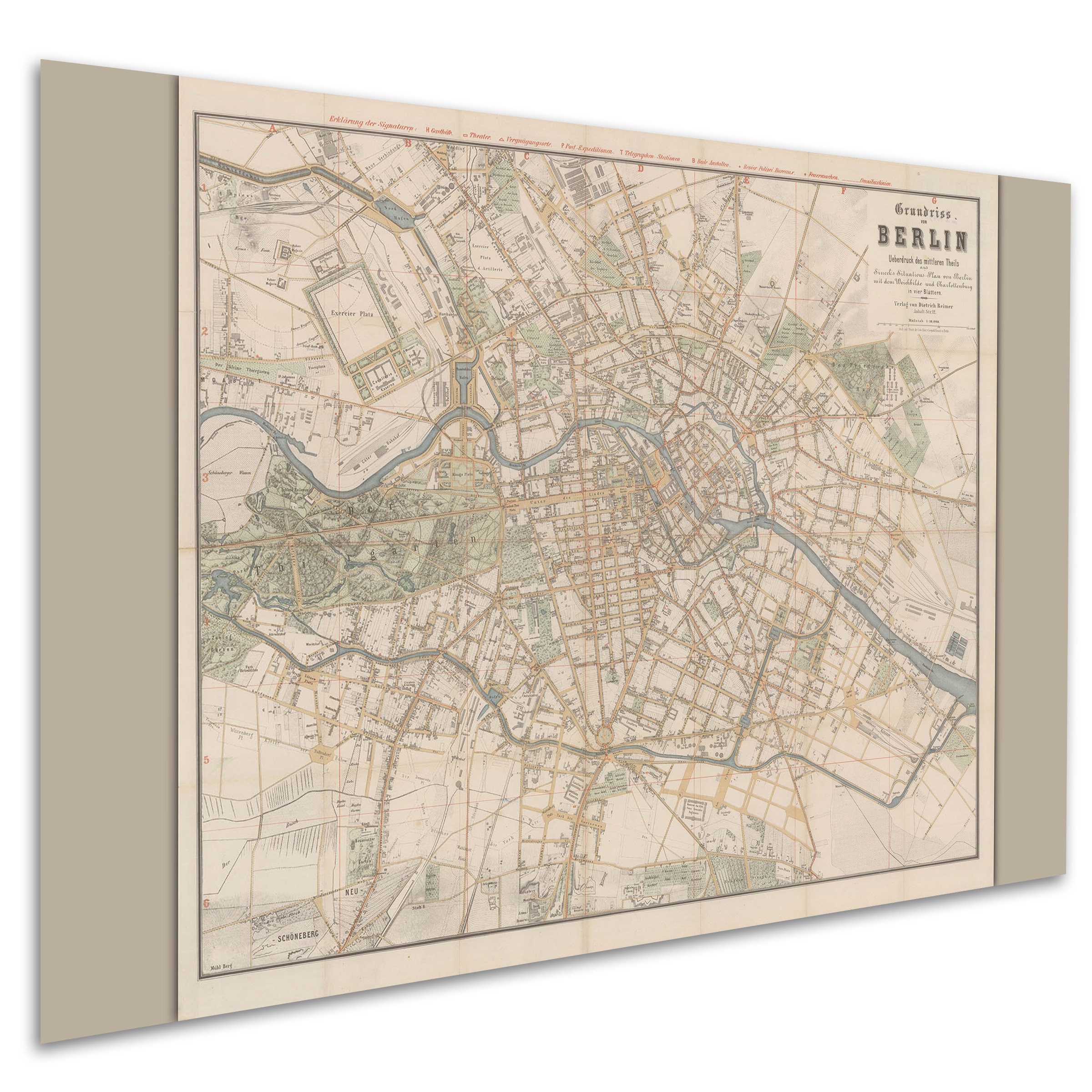 Berlin; Antique Map Bu Sineck Grundriss Von Berlin, 1871 - Teak Wood ...