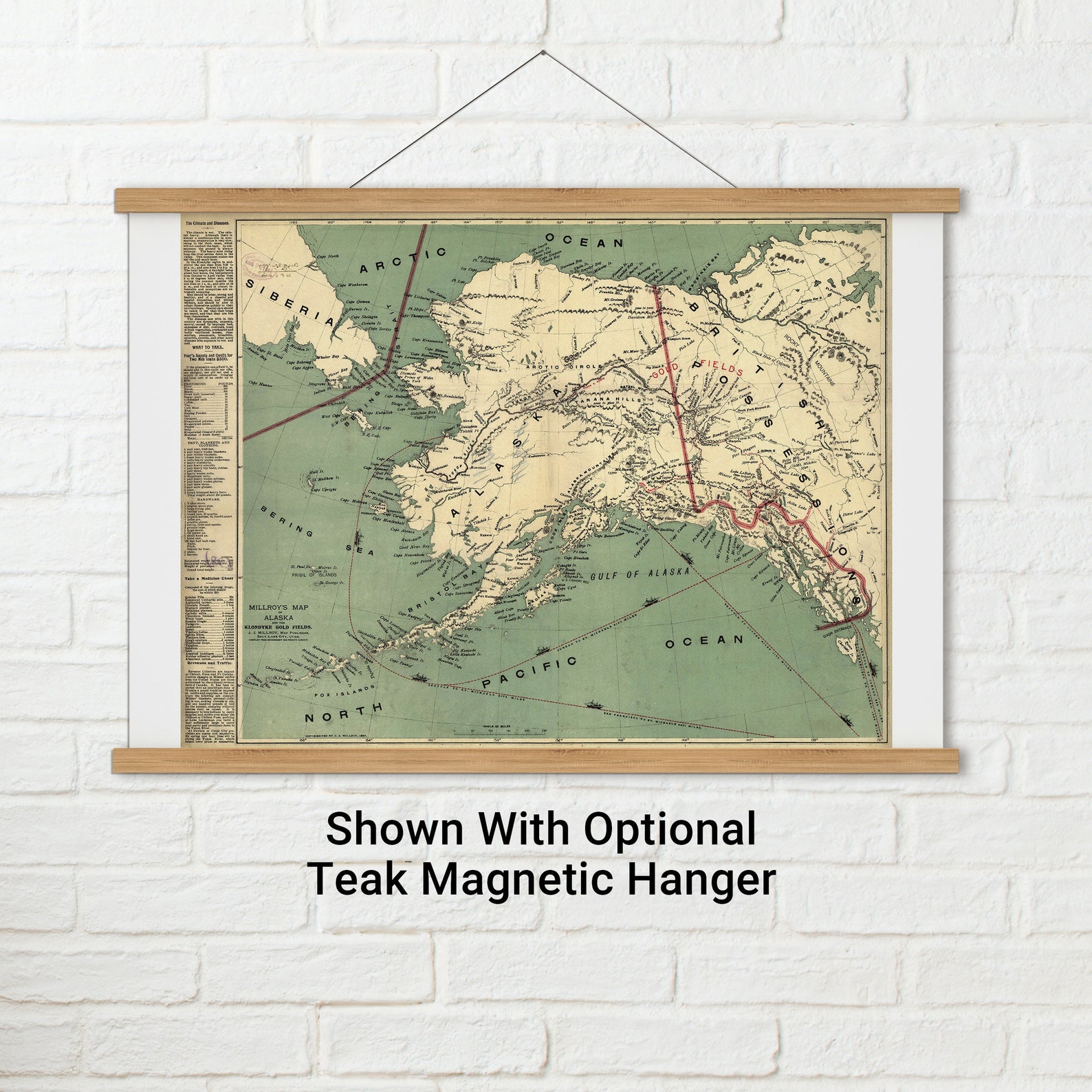 Gold Rush Map; Alaska Klondike Gold Fields, 1884, Vintage Historic ...