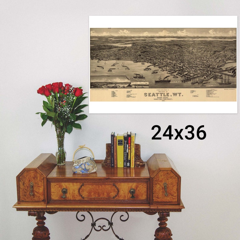 Map of Seattle Washingon 1884 Antique Birdseye or Pictorial - Etsy
