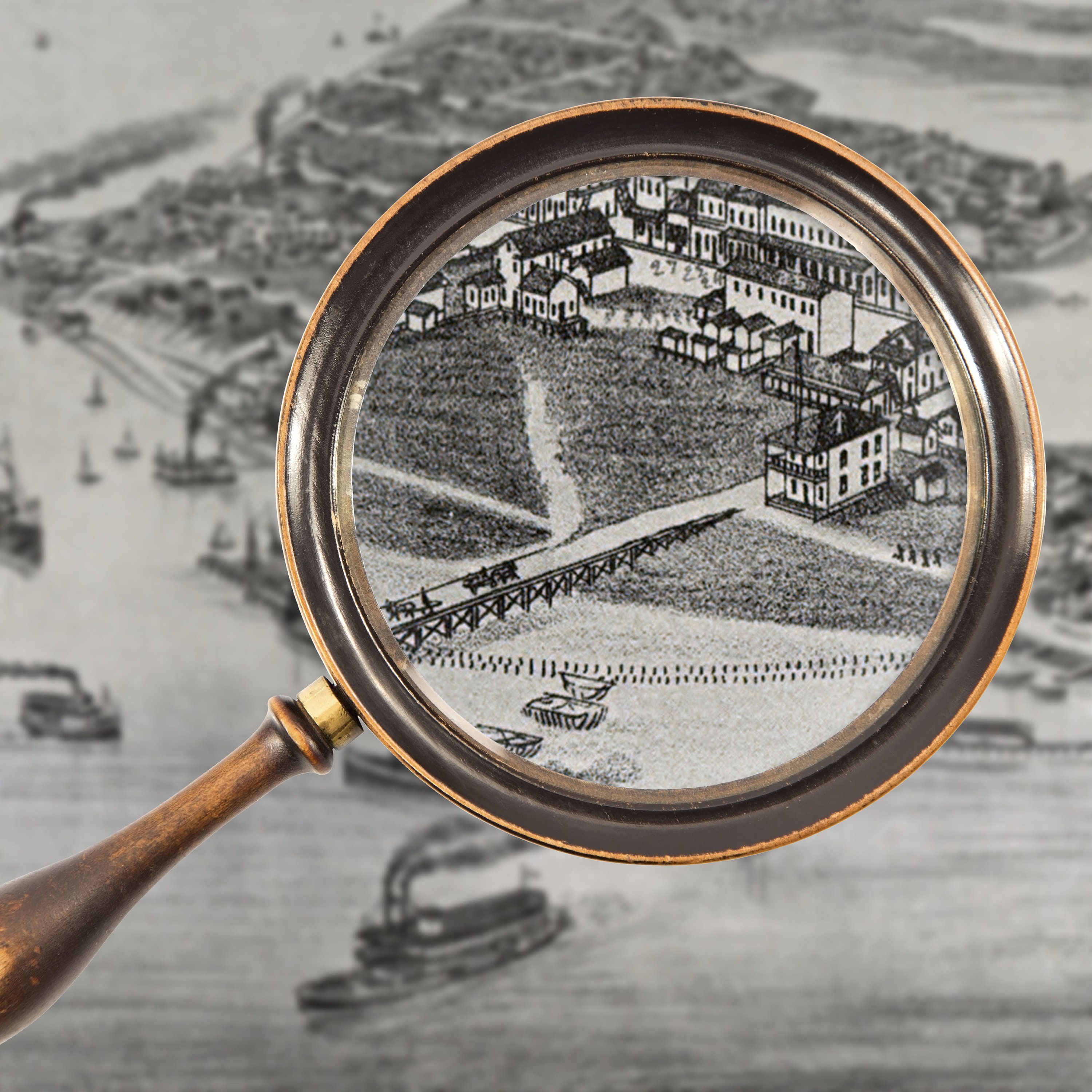 Cedar Key, Florida; Antique Map 1884; Birdseye View - Teak Wood ...