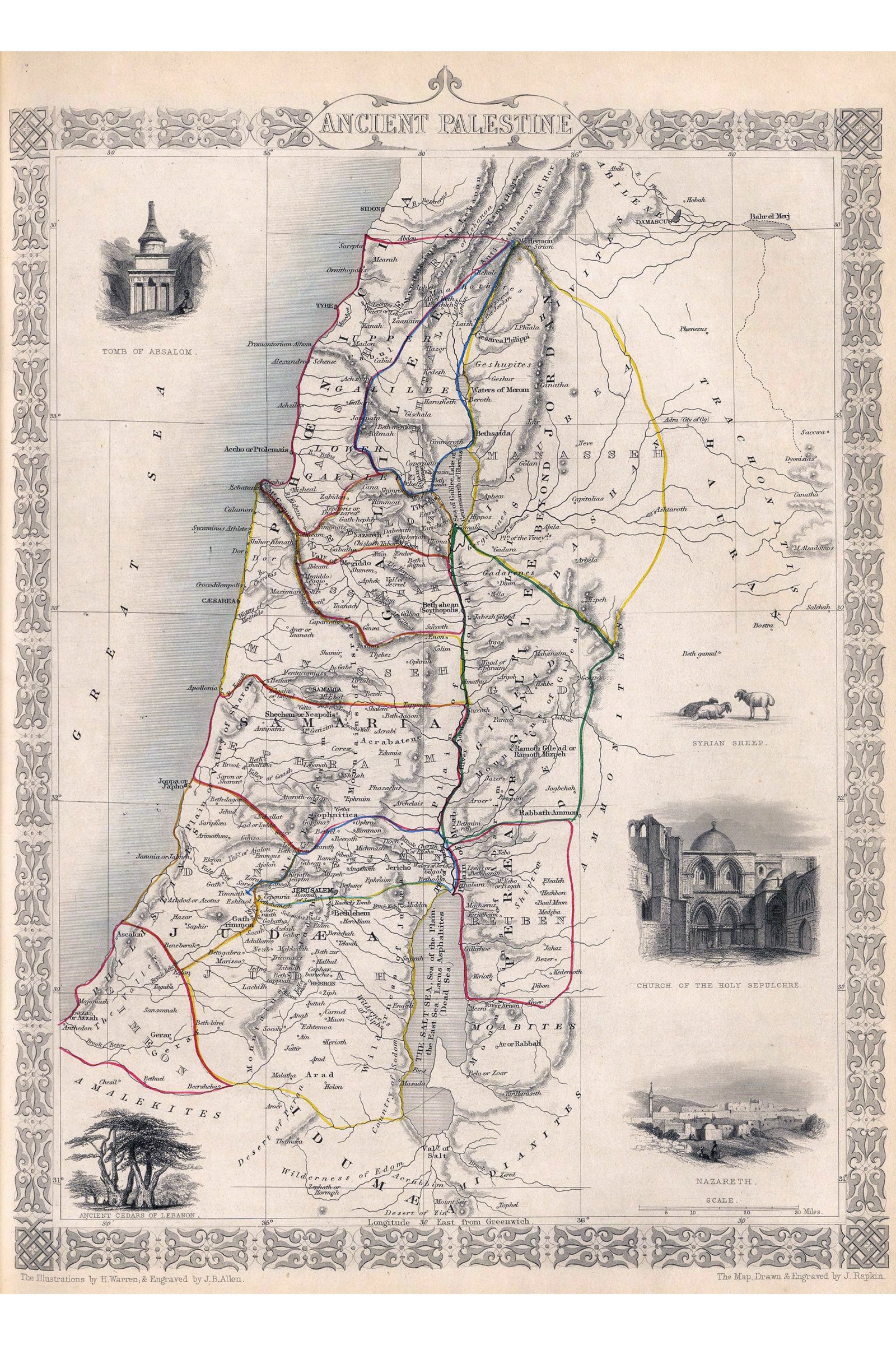 Palestina Mapa antiguo 1851 Israel Judea Jordania | Etsy