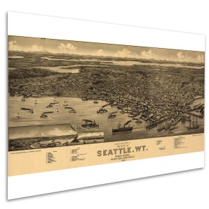 Map of Seattle Washingon 1884; Antique Birdseye or Pictorial Map ...