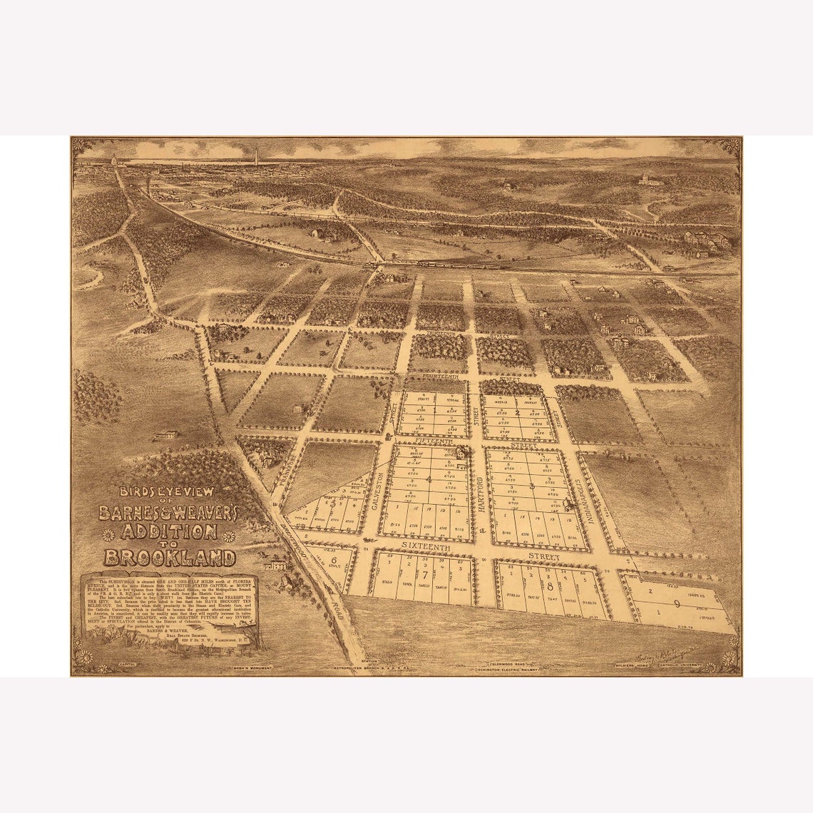Map of Brookland Washington D.C. 1895 Antique Birdseye Map - Etsy