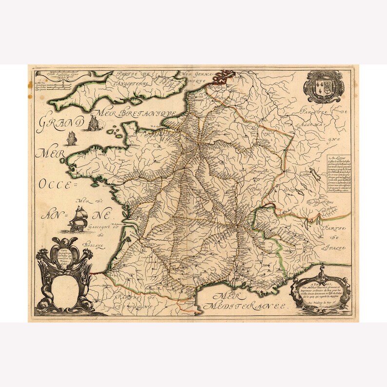 Map of France in 1632 by Sanson; Antique Map Custom Printed to Order - Etsy