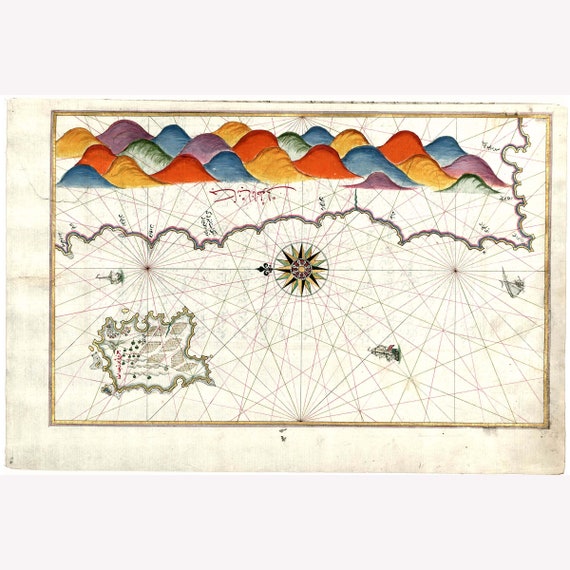 Piri Reis Map of the Island of Bozjah tenedos off Coast of | Etsy