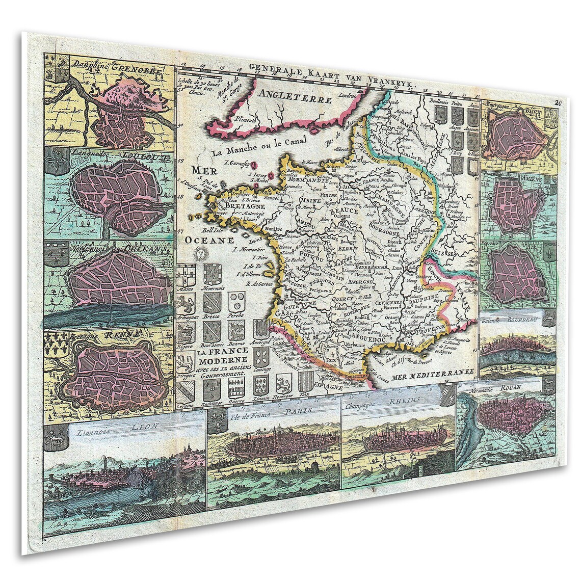 Map of France Antique Map Historic Cartography 1747 Teak - Etsy
