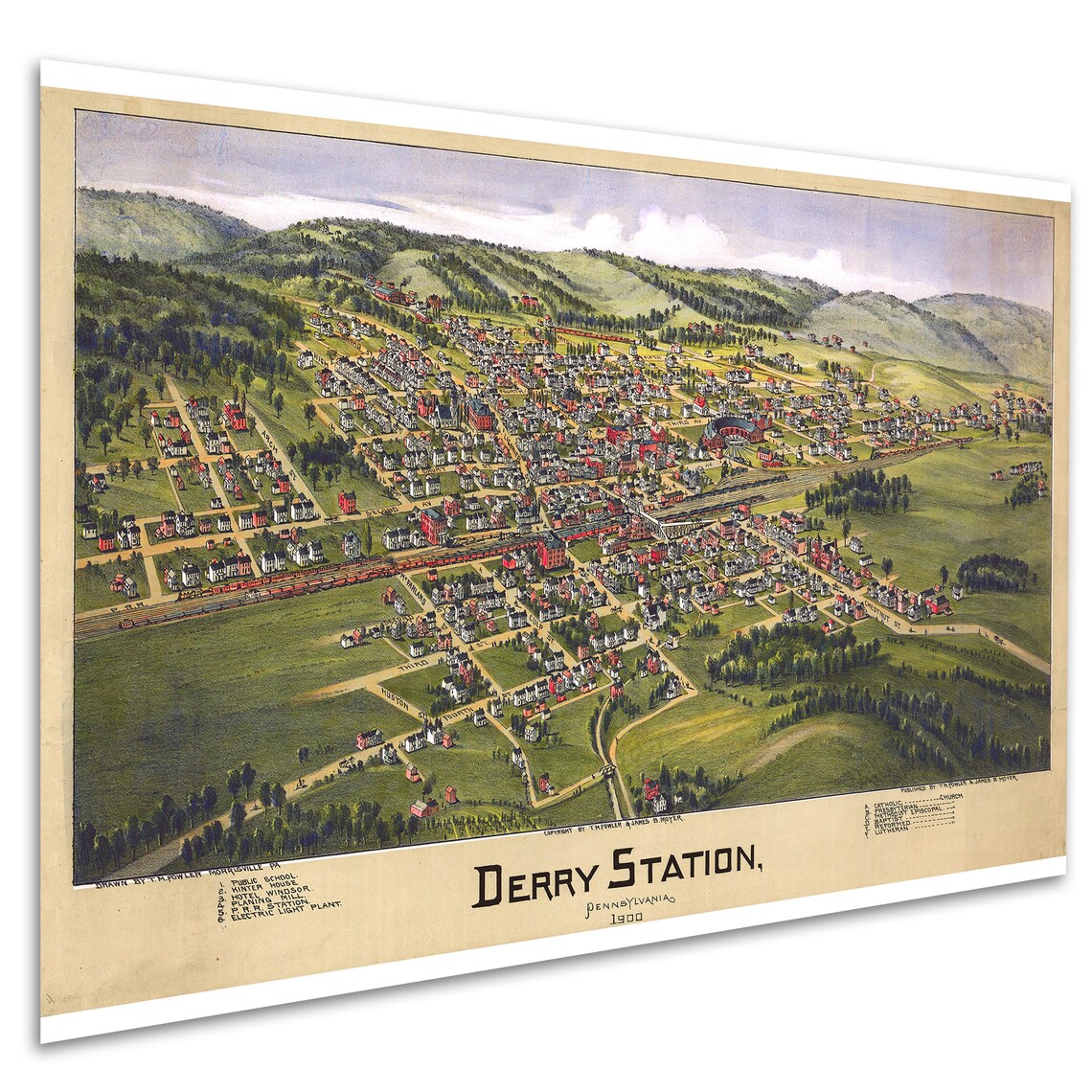 Map of Derry Station PA Antique Map Pictorial or Birdseye - Etsy