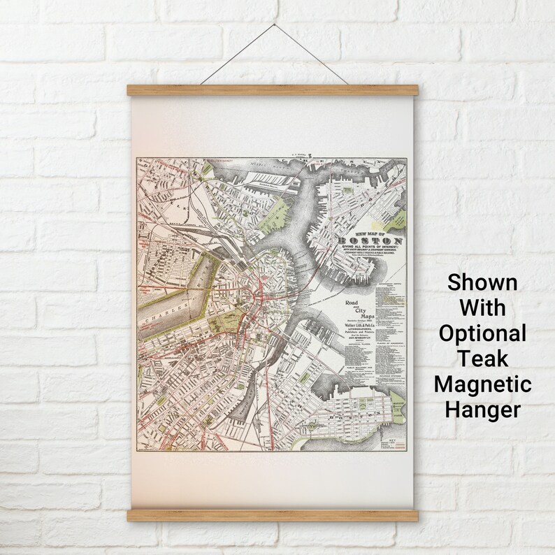Boston New Map Showing Points of Interest Ca.1920 Teak Wood - Etsy