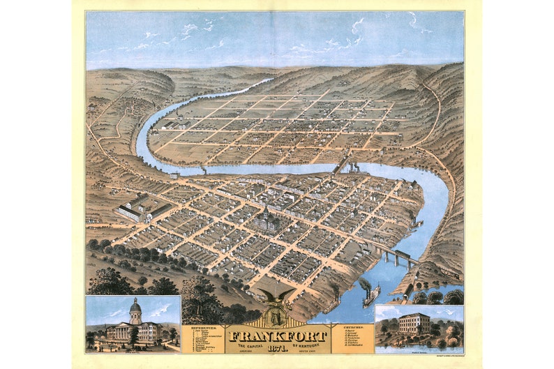 Map of Frankfort Kentucky Antique Map Pictorial or Birdseye | Etsy