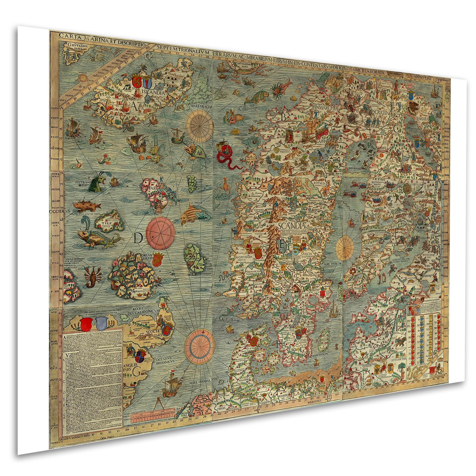 Map of Nordic Countries 1530 Olaus Magnus Carta Marina - Etsy