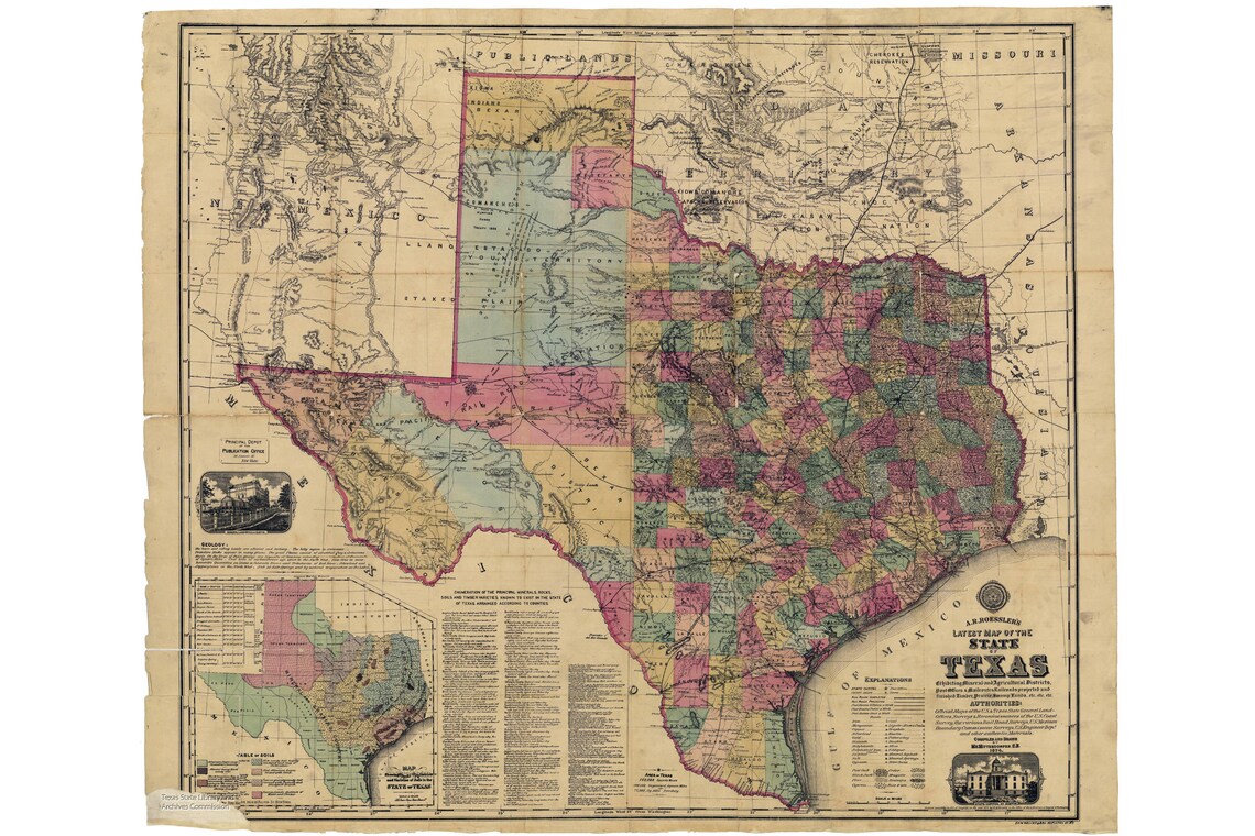 Post-Civil War Map of Texas with Railroads 1874 | Etsy
