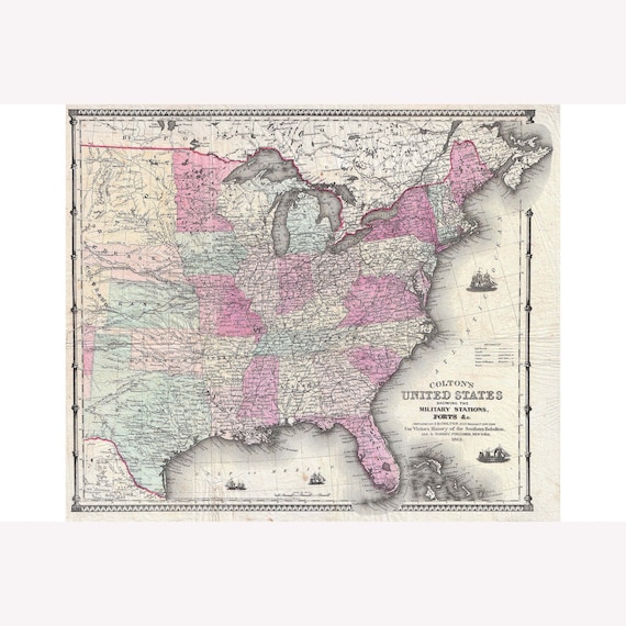 Map of the United States Civil War 1862 Colton Vintage | Etsy