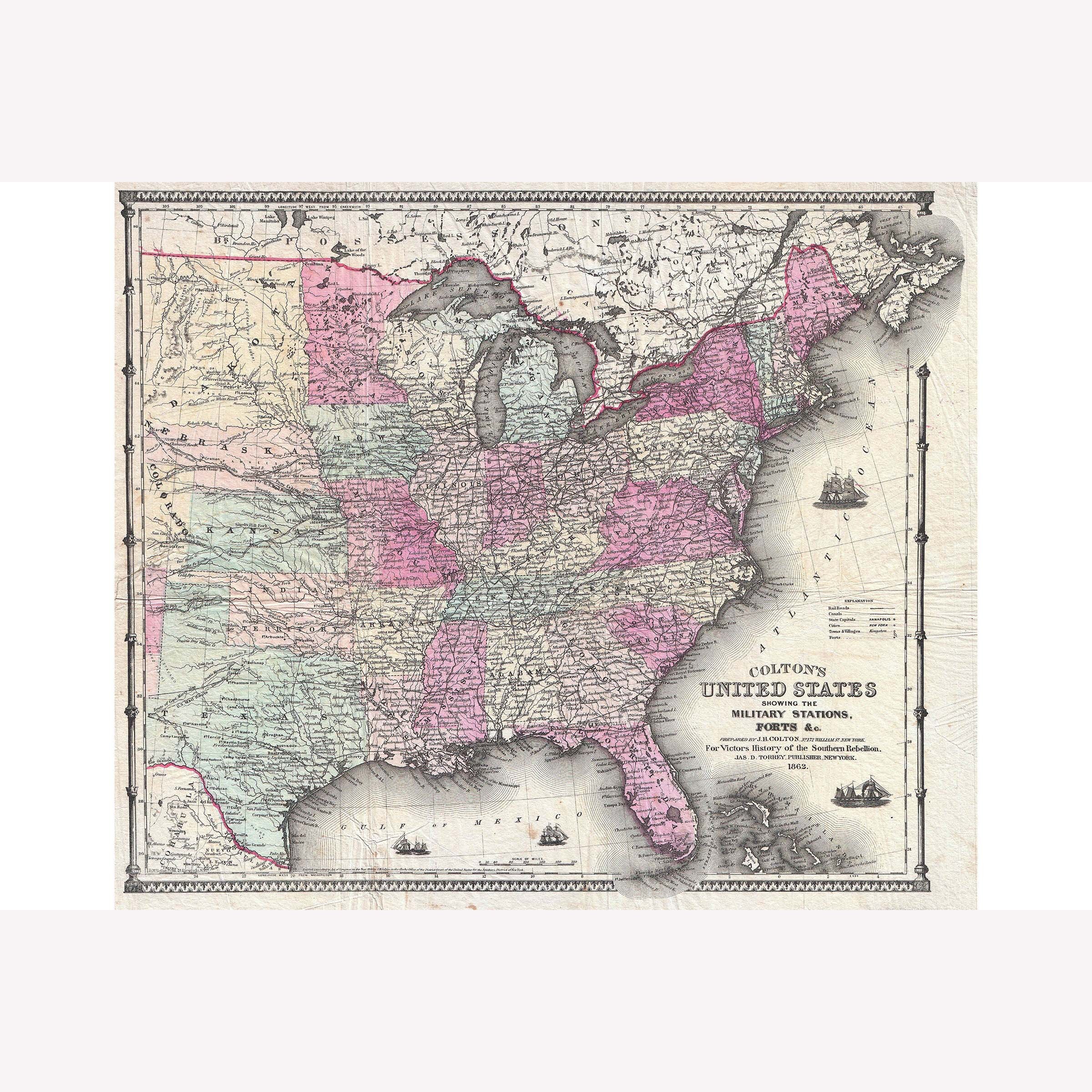 Map of the United States; Civil War; 1862 Colton Vintage Cartography ...