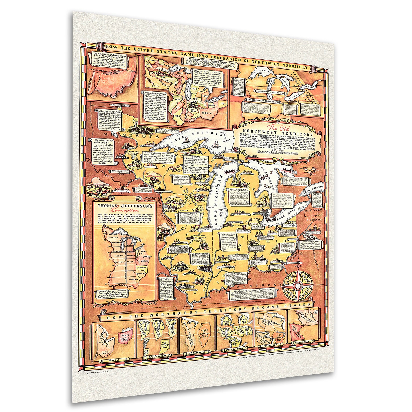 Historical Map of Old Northwest Territory, Pub 1937 - Teak Wood ...