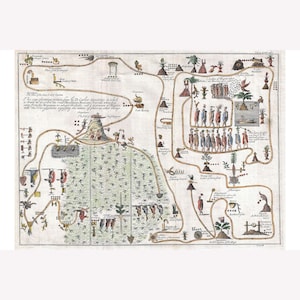 Map of Aztec Migration Aztlan to Chapultepec; Antique Map; Gemelli ...