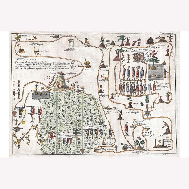 Map of Aztec Migration Aztlan to Chapultepec Antique Map - Etsy