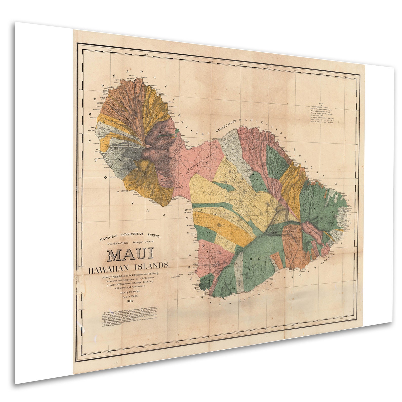 Island of Maui, Hawaii; Antique Map by Alexander 1885 - Teak Wood ...