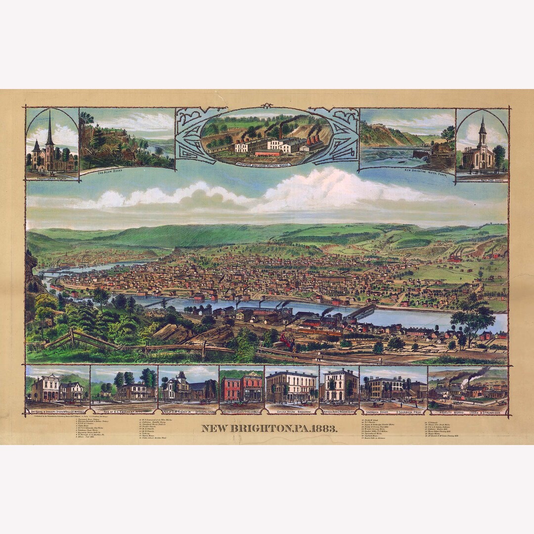 Map of New Brighton, Pennsylvania; Antique Map 1883 - Etsy