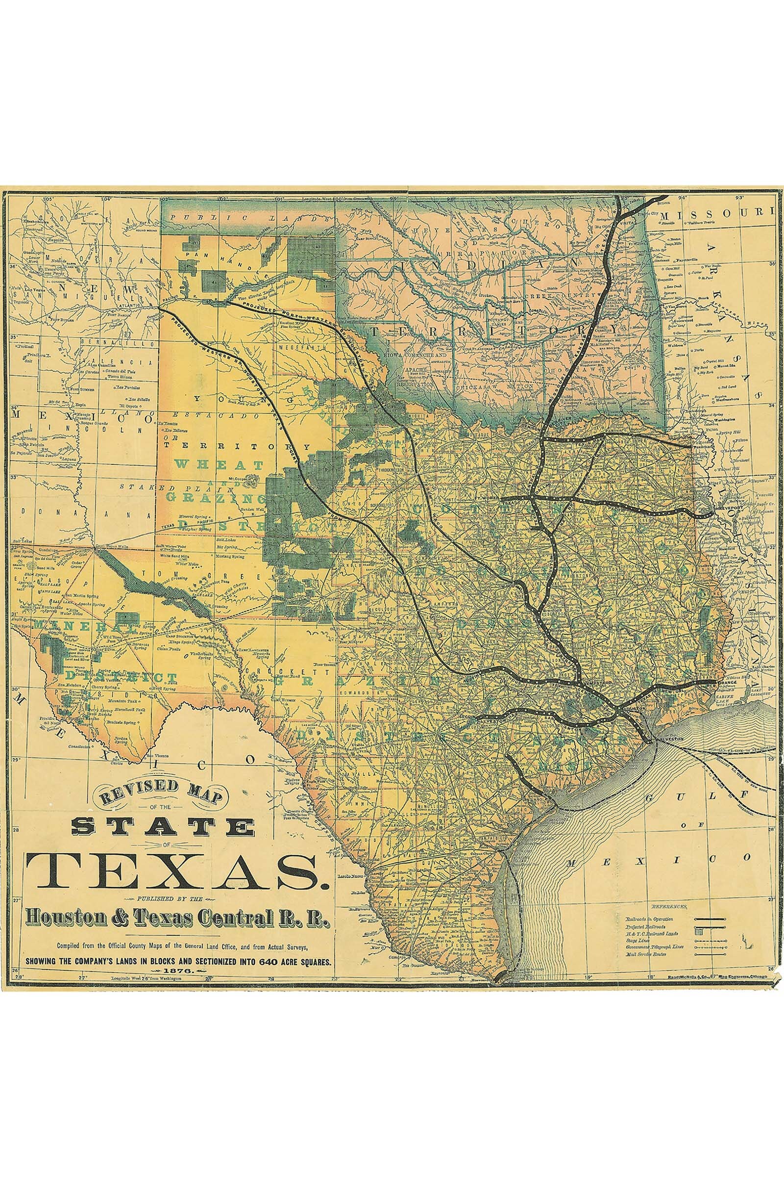 State of Texas Map Houston and Texas Central Railroad | Etsy