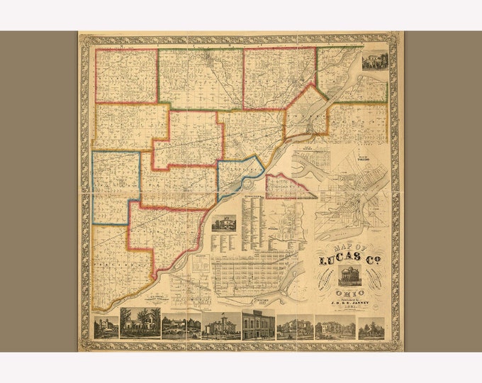 Map of Lucas County Ohio Antique Map Pictorial or Birdseye Map, 1861 ...