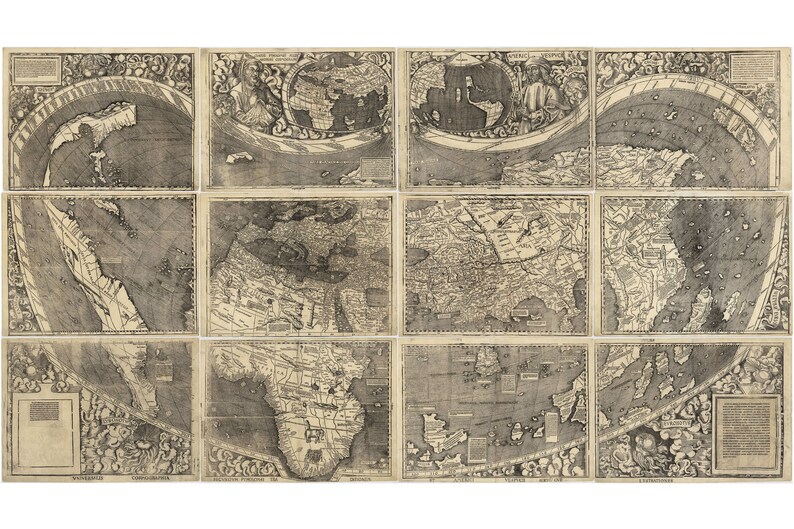 World Map by Martin Waldseemuller 1507 Historic Map Custom | Etsy