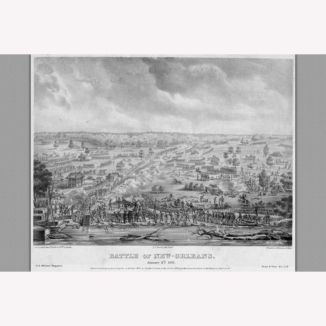 Battle of New Orleans; War of 1812; Historic Engraving by Duval - Teak ...