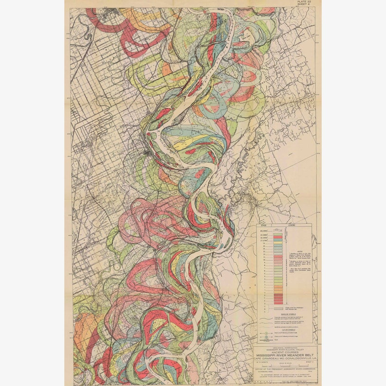 Mississippi River Meander Belt, Geological Map by Harold Fisk, 1944- 4 ...
