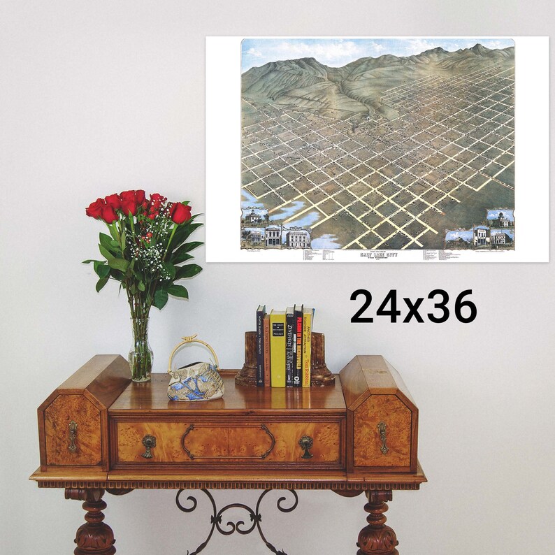 Map of Salt Lake City Utah 1870 Antique Birdseye Map - Etsy