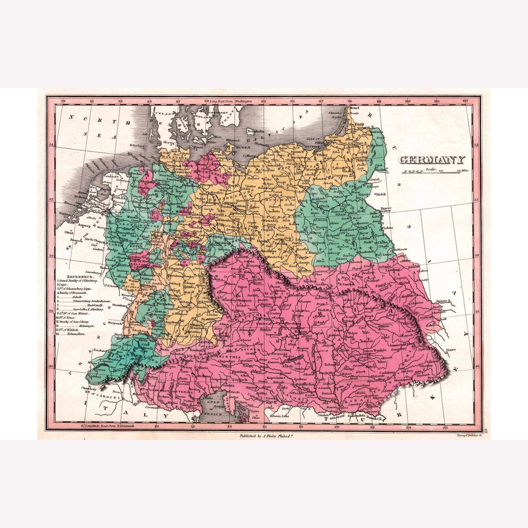 Germany, Antique Map; 1829; Stunning Historic Cartography - Teak Wood ...