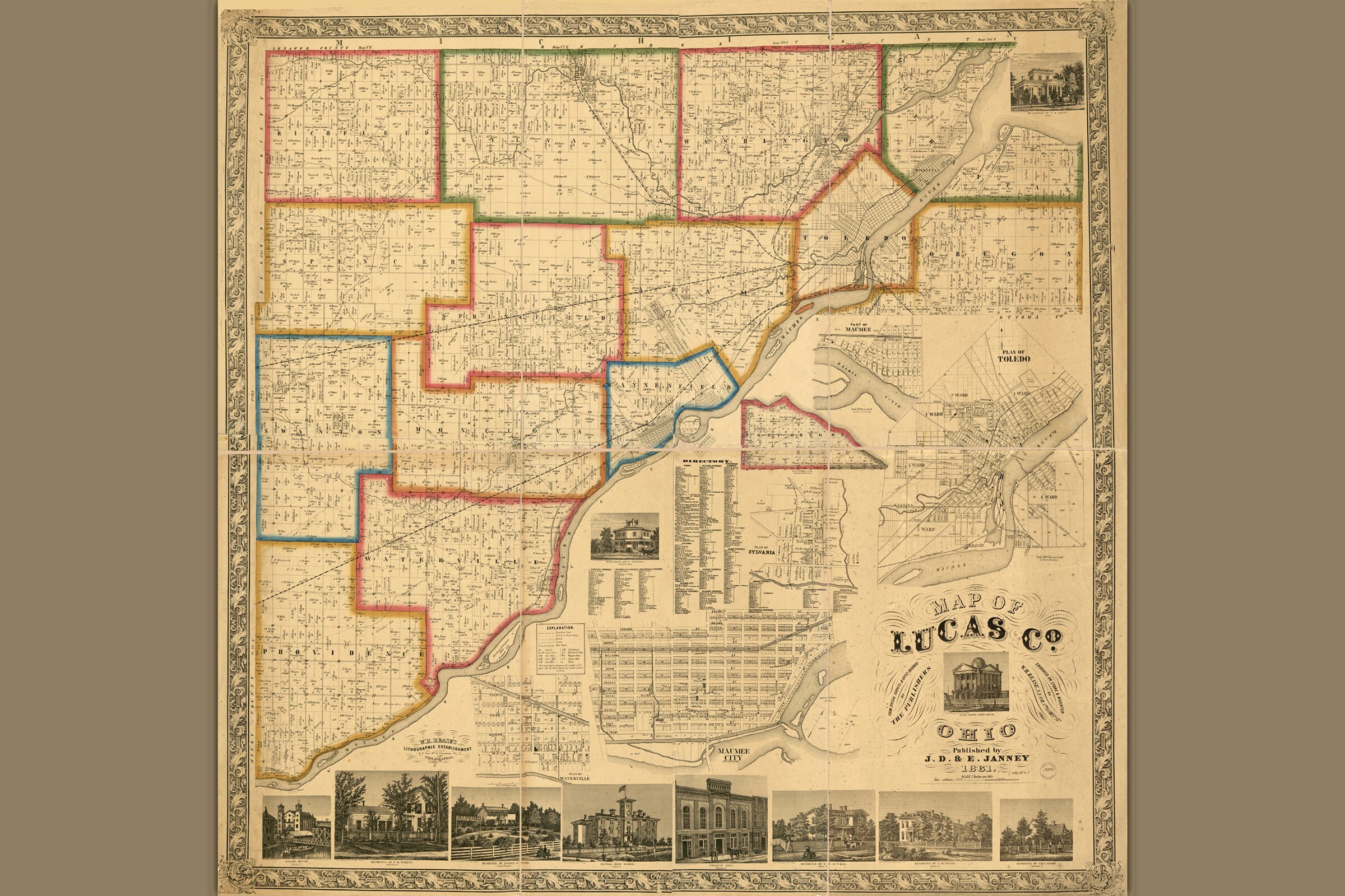 Map of Lucas County Ohio Antique Map Pictorial or Birdseye | Etsy