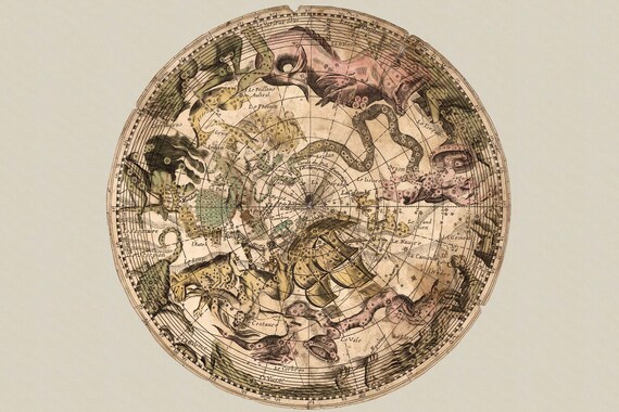 Sky Star Chart of Southern Hemisphere With Greek Zodiac | Etsy