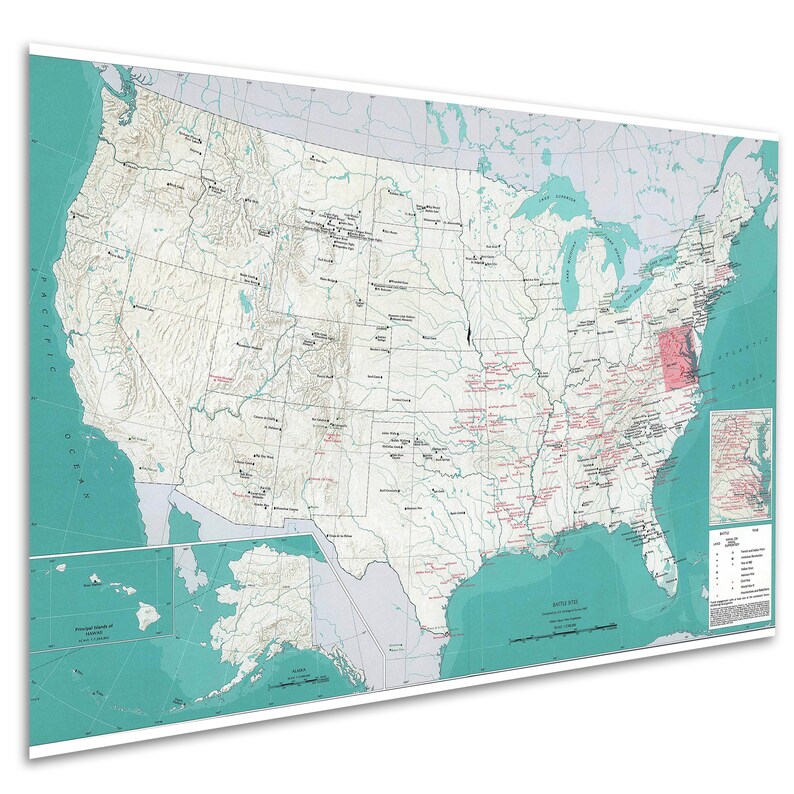 Map of Historic US Battle Sites US National Atlas 1970 - Etsy