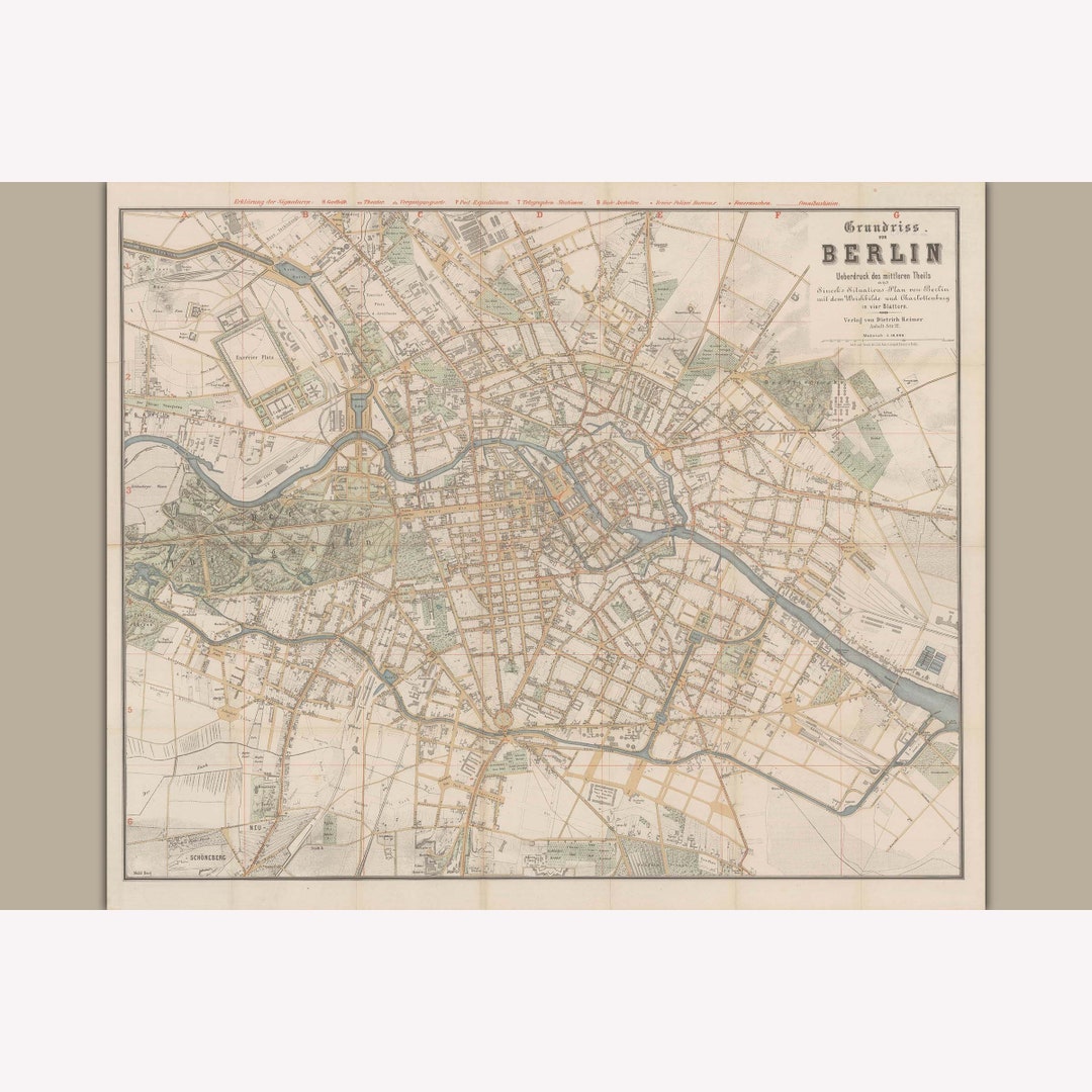 Berlin; Antique Map Bu Sineck Grundriss Von Berlin, 1871 - Teak Wood ...
